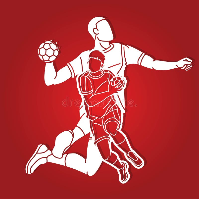 Group of Handball Sport Male Players Team Mix Action Cartoon Stock ...