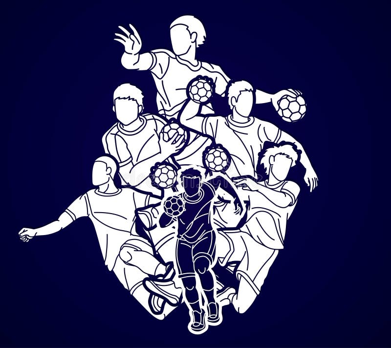 Group of Handball Sport Male Players Team Mix Action Cartoon Stock ...