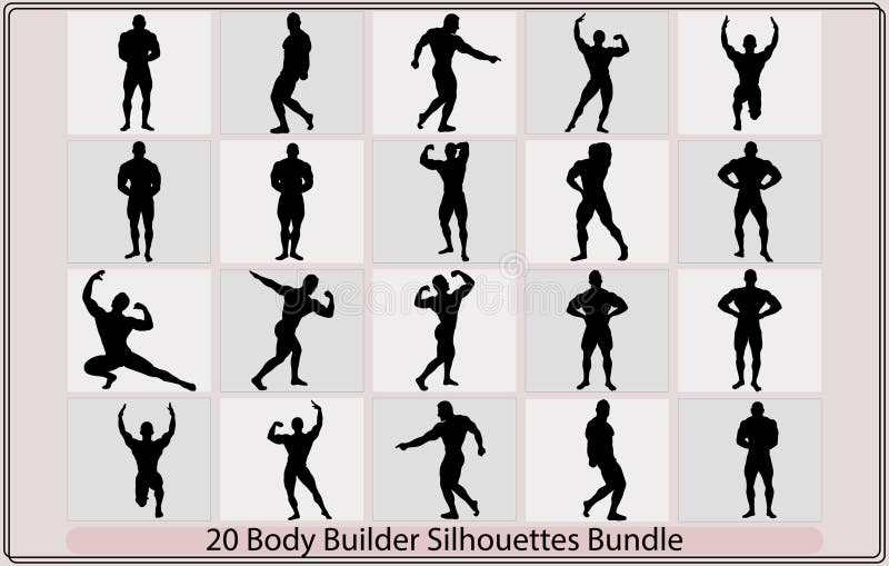 Bodybuilders Vector Silhouettes. Posing Men and Women,vector Image with ...