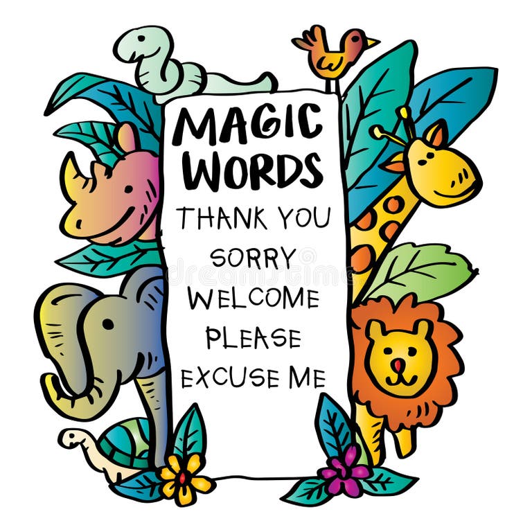 Magic Words Poster with Cute Cartoon Animals. Stock Illustration ...