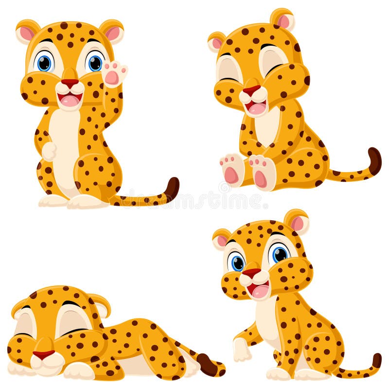 Set of Little Leopard Cartoon Stock Vector - Illustration of laugh ...