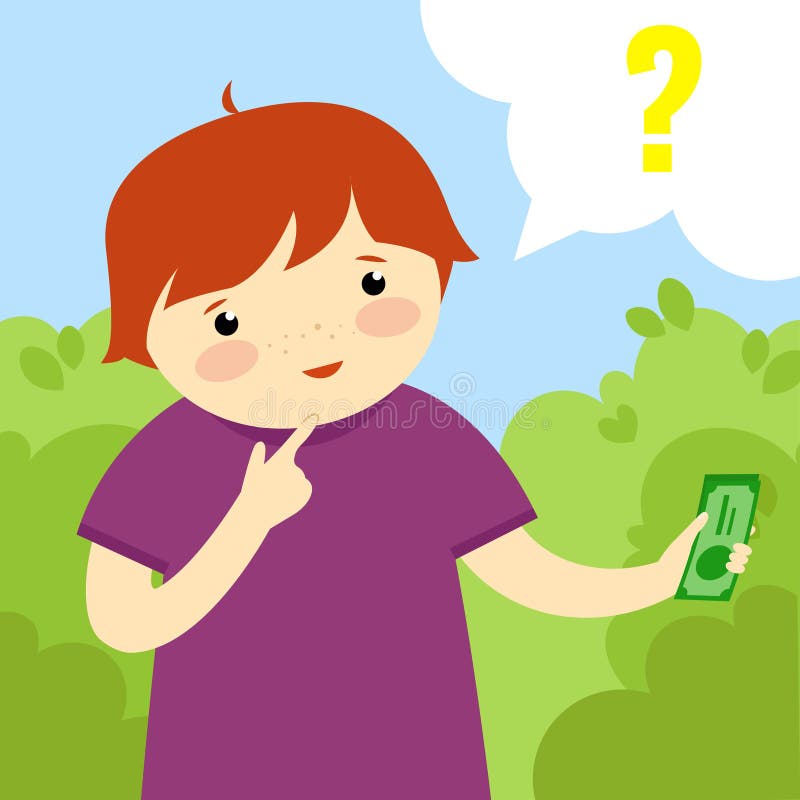 Cute Boy with Money and Question Mark. Vector Illustration. Stock ...