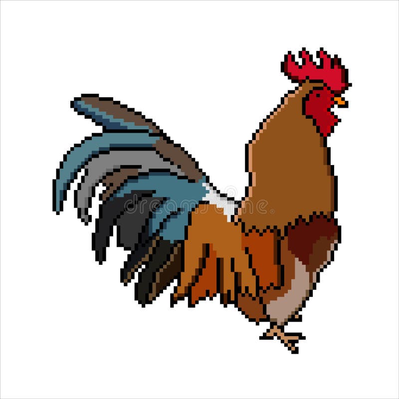 Pixel art with rooster. stock vector. Illustration of cartoon - 273728179