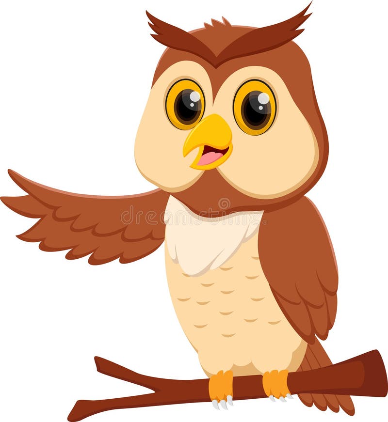 Cartoon Cute Owl Sitting on Branch Stock Illustration - Illustration of ...