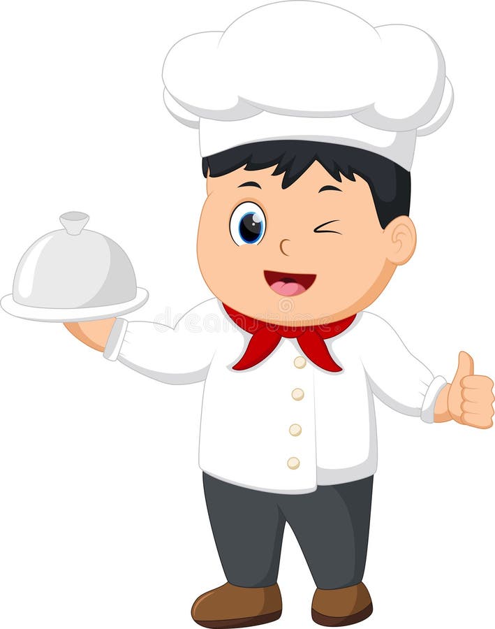 Cartoon Kid Chef Holding a Silver Platter Stock Illustration ...