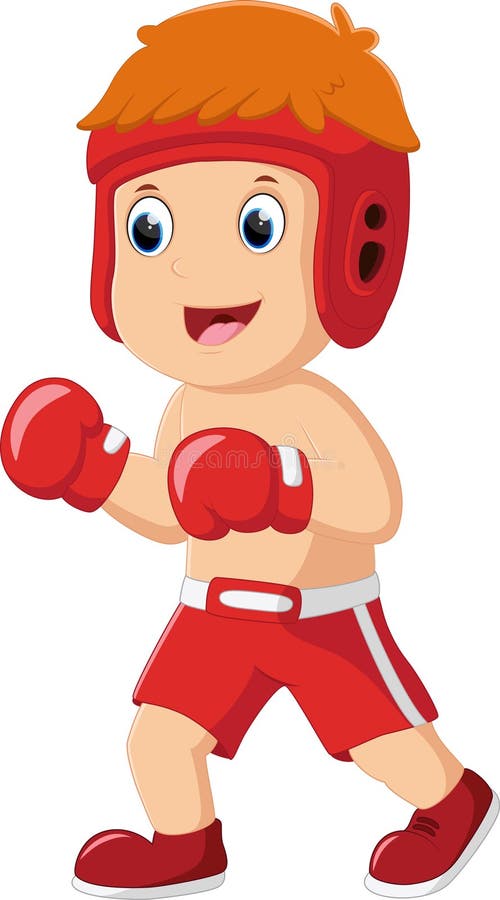 Cartoon Happy Little Boy Training Boxing Stock Illustration ...