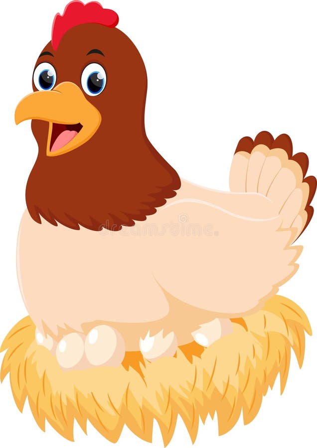 Cartoon Cute Hen in the Nest Brooding Her Egg Stock Illustration ...