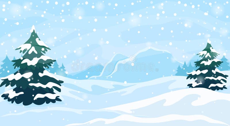 Winter Snow Landscape with Snowflakes Falling from Sky. Christmas ...