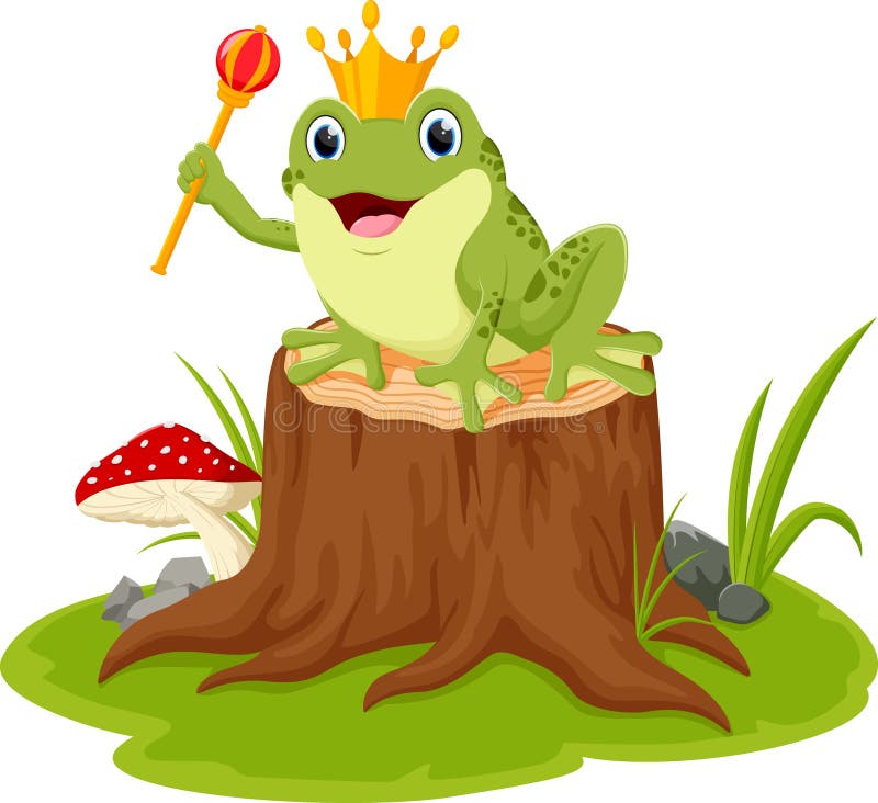 Cartoon Happy King Frog on Log Wood Stock Illustration - Illustration of magic, nature: 273841751