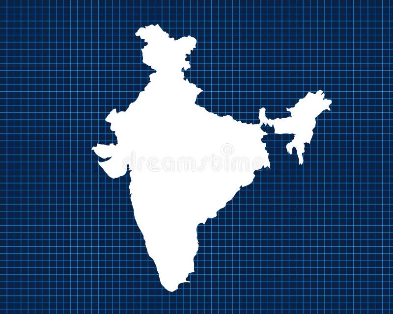 White Map Design Isolated on Blue Neon Grid with Dark Background of ...