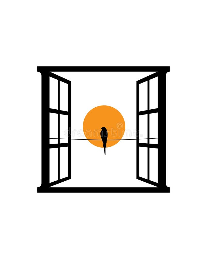 Window Illustration and Bird on Wire on Sunset, Vector Stock Vector ...