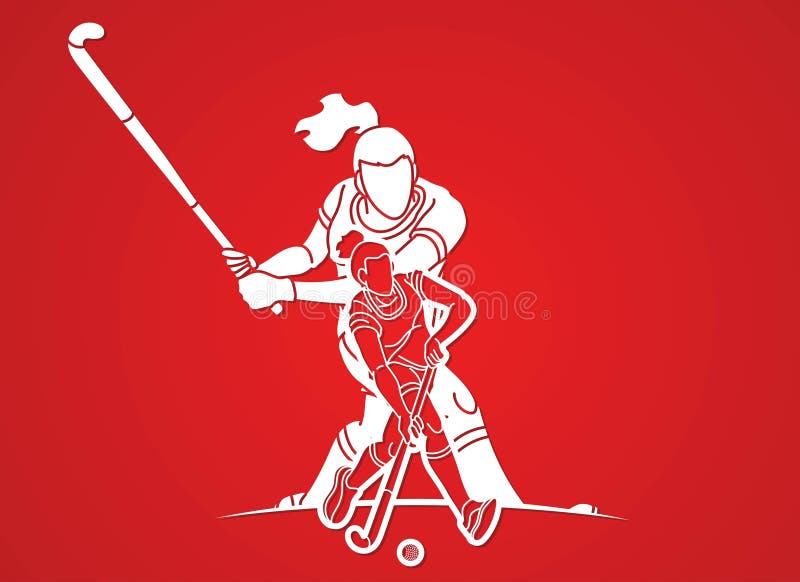Group of Field Hockey Sport Team Mix Action Female Players Cartoon ...