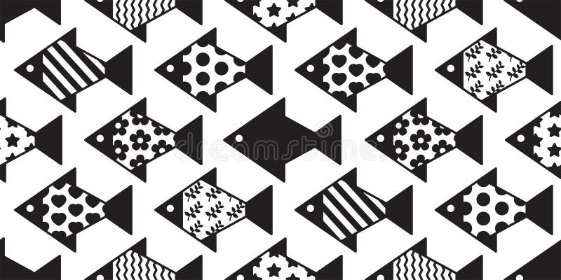 Fish Seamless Pattern Vector Salmon Tuna Tangram Dolphin Shark Cartoon ...