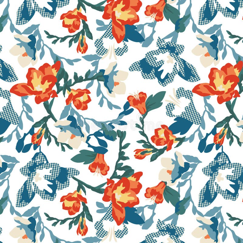 Beautiful Floral Motif. Orange Color Flowers Intertwined in a Seamless ...