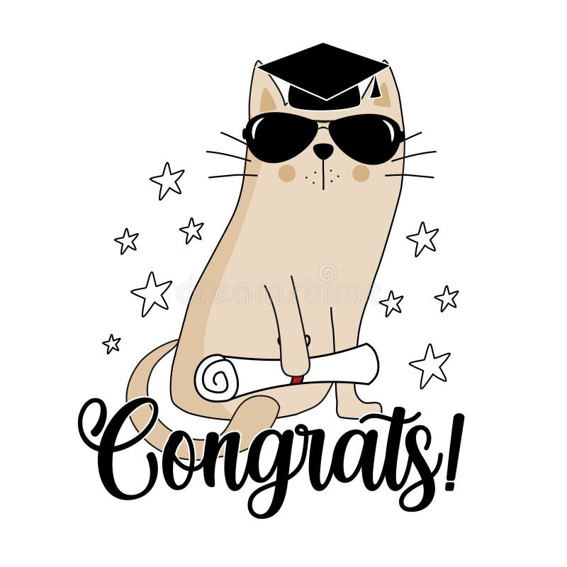 Congrats - Cool Cat in Graduate Cap and Certificate or Diploma Stock ...