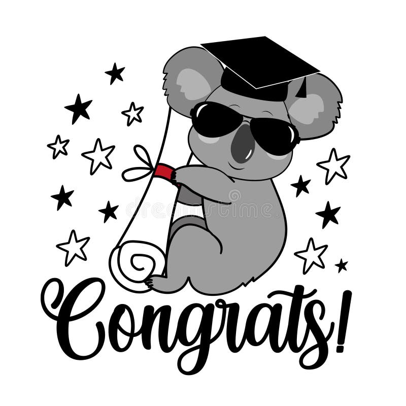 Congrats - Cool Koala in Graduate Cap and Certificate or Diploma Stock ...