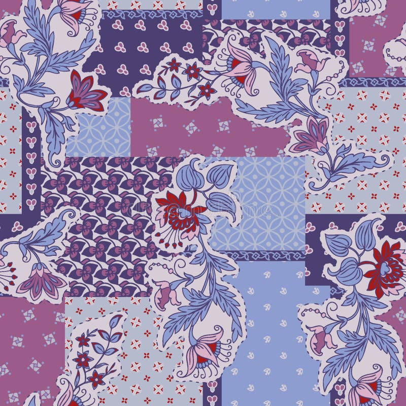 Ethnic, Floral and Geometric Motifs Fabric Patchwork Abstract Vector ...