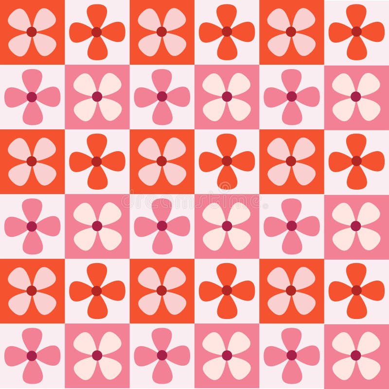 Checkered Pink and Orange Mid Century Atomic Retro Starbursts Seamless ...