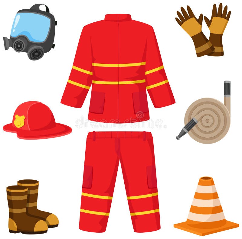 Set of Firefighting Elements Cartoon Stock Vector - Illustration of ...