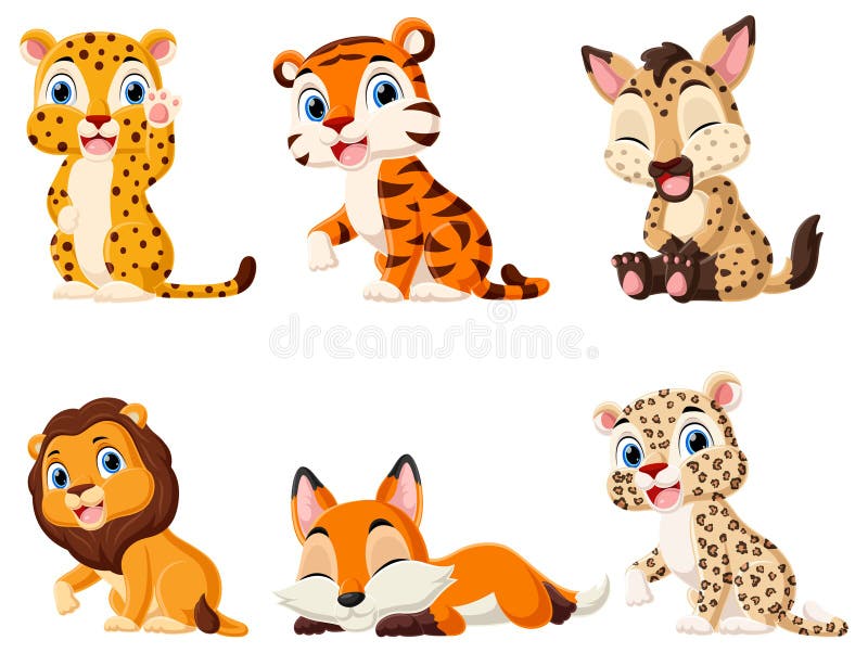 Cute Wild Animals Cartoon Collection Stock Vector - Illustration of ...