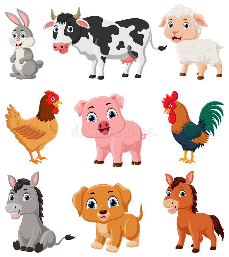Cute Farm Animal Cartoon Collection Stock Vector - Illustration of ...
