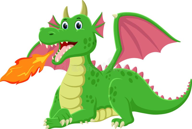 Dragon Spitting Fire and Flames. Fierce Dragon with Wings Open ...