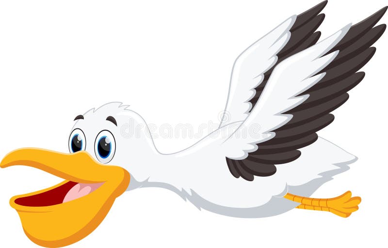 Cartoon Pelican Flying Isolated on White Background Stock Illustration ...