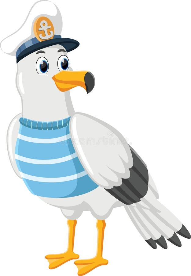 Cartoon Seagull Bird in Captain Uniform Stock Illustration ...