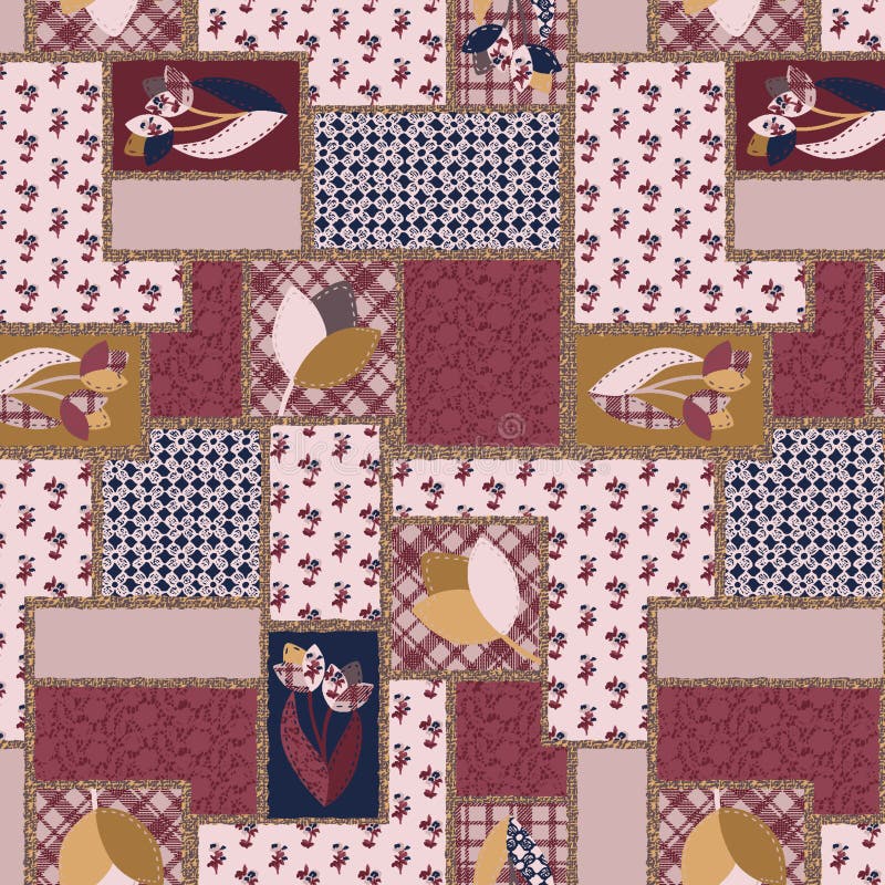 Ethnic, Floral and Geometric Motifs Fabric Patchwork Abstract Vector ...