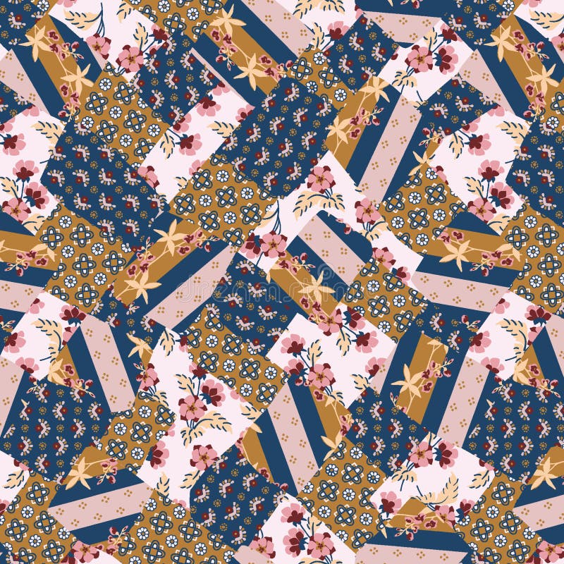Ethnic, Floral and Geometric Motifs Fabric Patchwork Abstract Vector ...