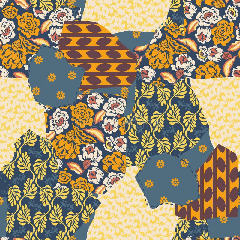 Decorative Seamless Floral Patchwork Pattern with Flower Stock Vector ...