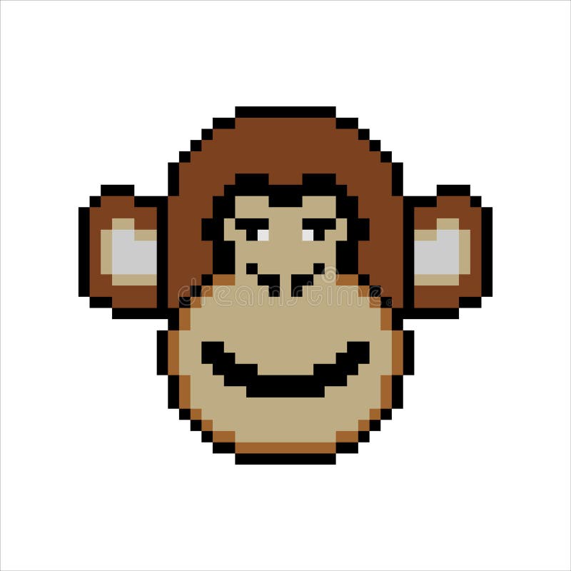 Monkey head with pixel art stock vector. Illustration of happy - 274243213