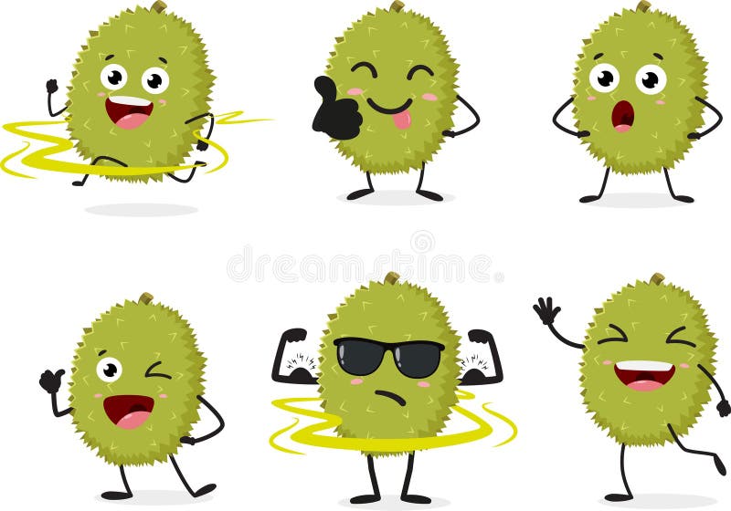 Cute Durian Cartoon, with Different Expressions Stock Illustration ...