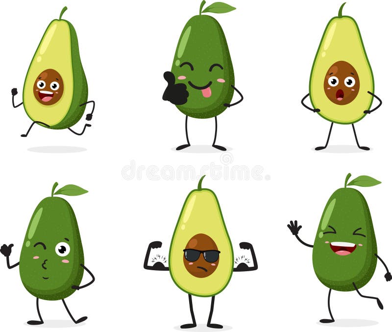 Cartoon Set of Happy Avocado Characters Stock Illustration ...