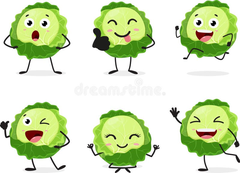 Cartoon Cute Cabbage, Vegetable Character Set Isolated on White Stock ...