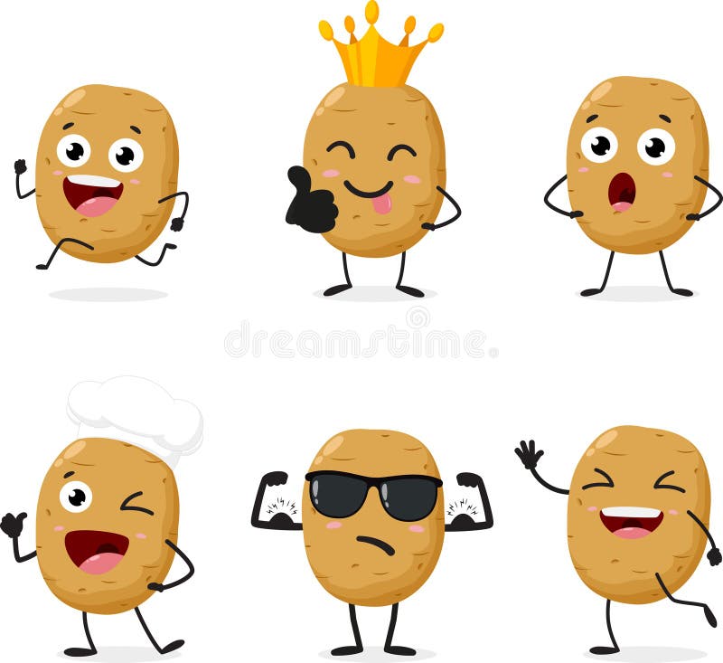 Cartoon Cute Potato, Vegetable Character Set Stock Illustration ...