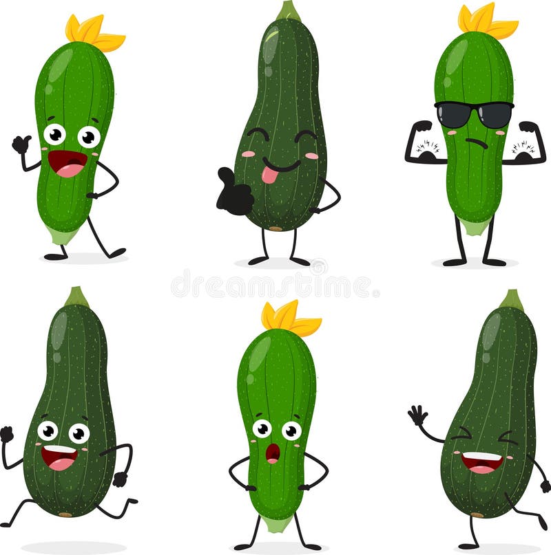 Cartoon Zucchini Squash Vegetable Character Set Stock Illustration ...