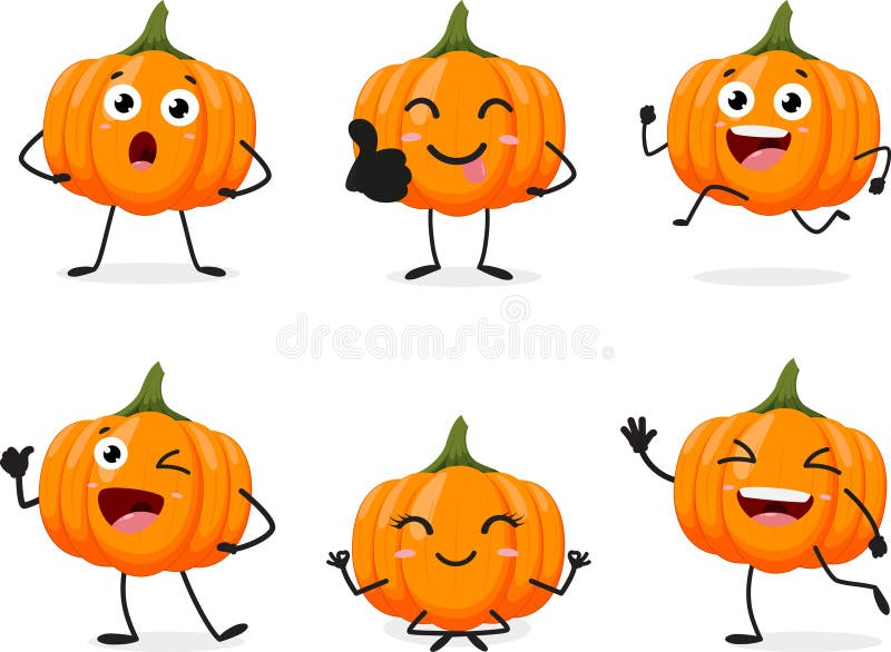 Set of Cute Cartoon Pumpkin Characters Design Stock Illustration ...