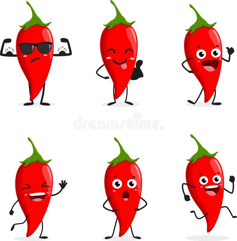 Set of Red Chili Pepper Cartoon Characters Collection Stock ...