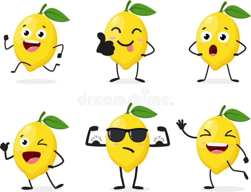 Set of Cute Lemon Cartoon Characters Stock Illustration - Illustration ...