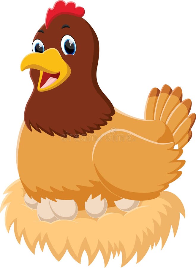 Cartoon Cute Hen in the Nest Brooding Her Egg Stock Illustration ...