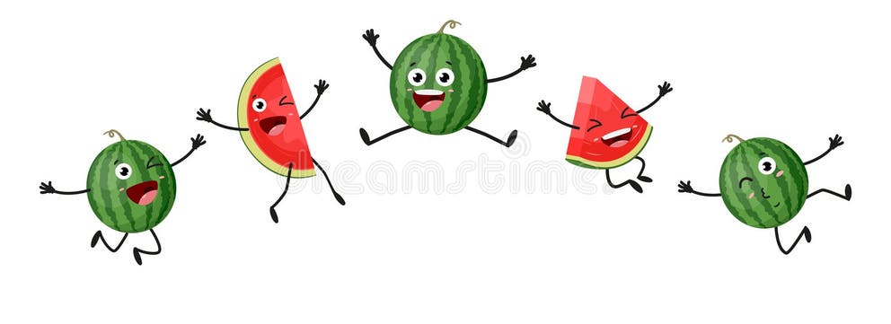 Happy Cartoon Watermelon Jumping with Many Expression Stock ...
