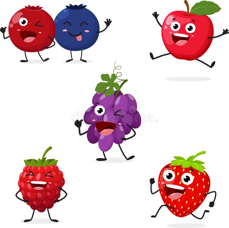 Cartoon Funny Berry Fruits Food Characters Stock Illustration ...