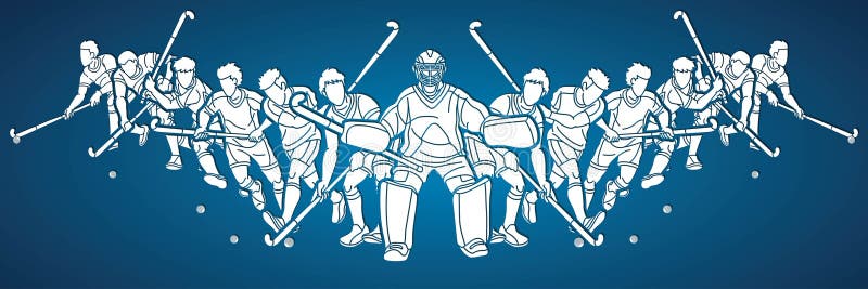 Field Hockey Sport Team Male Players Mix Action Cartoon Stock Vector ...