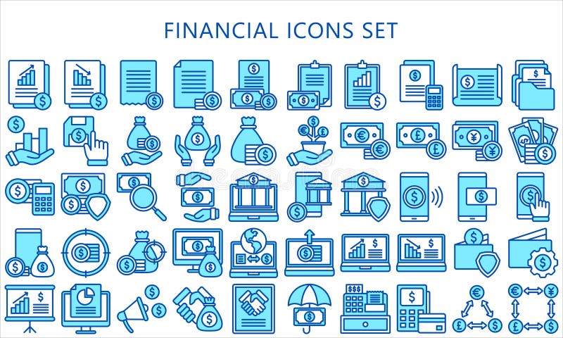Business and Financial Blue Color Icons Set Stock Vector - Illustration ...