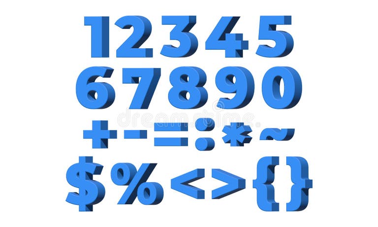 Blue 3D Numbers with Mathematical Signs and Symbols Stock Illustration ...