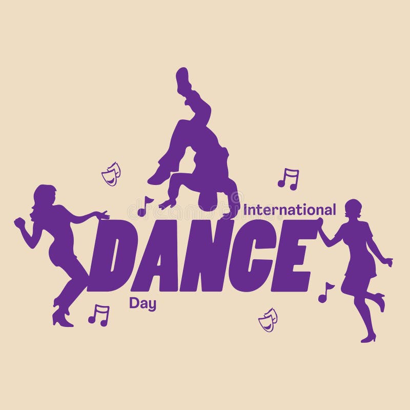 International Dance Day Vector Illustration Dancing People on Purple ...