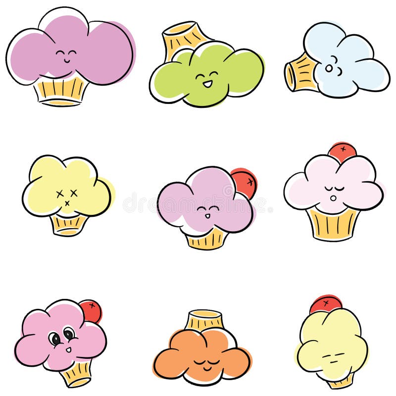 Cute Funny Cupcake Cartoon Characters in Cake and Frosting Cartoon ...