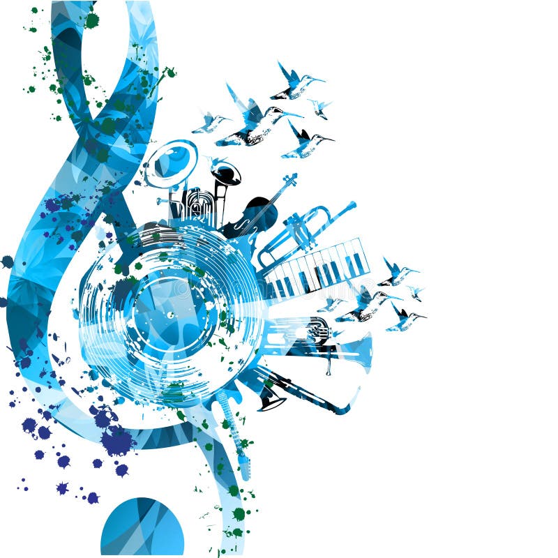 Musical Poster with G-clef, LP Vinyl Record Disc and Musical ...