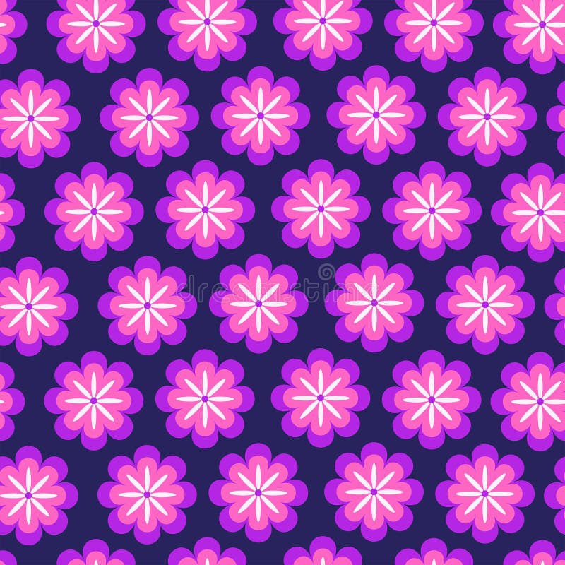 Cute Retro 70s Groovy Flowers in Pink and Purple Seamless Pattern ...